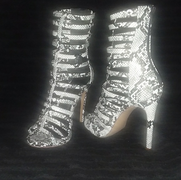 Shoes | White Snakeskin Cage Stilettos | Poshmark